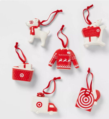 Ceramic Target Christmas Tree Ornament Set 6pc Red / White Wondershop ...