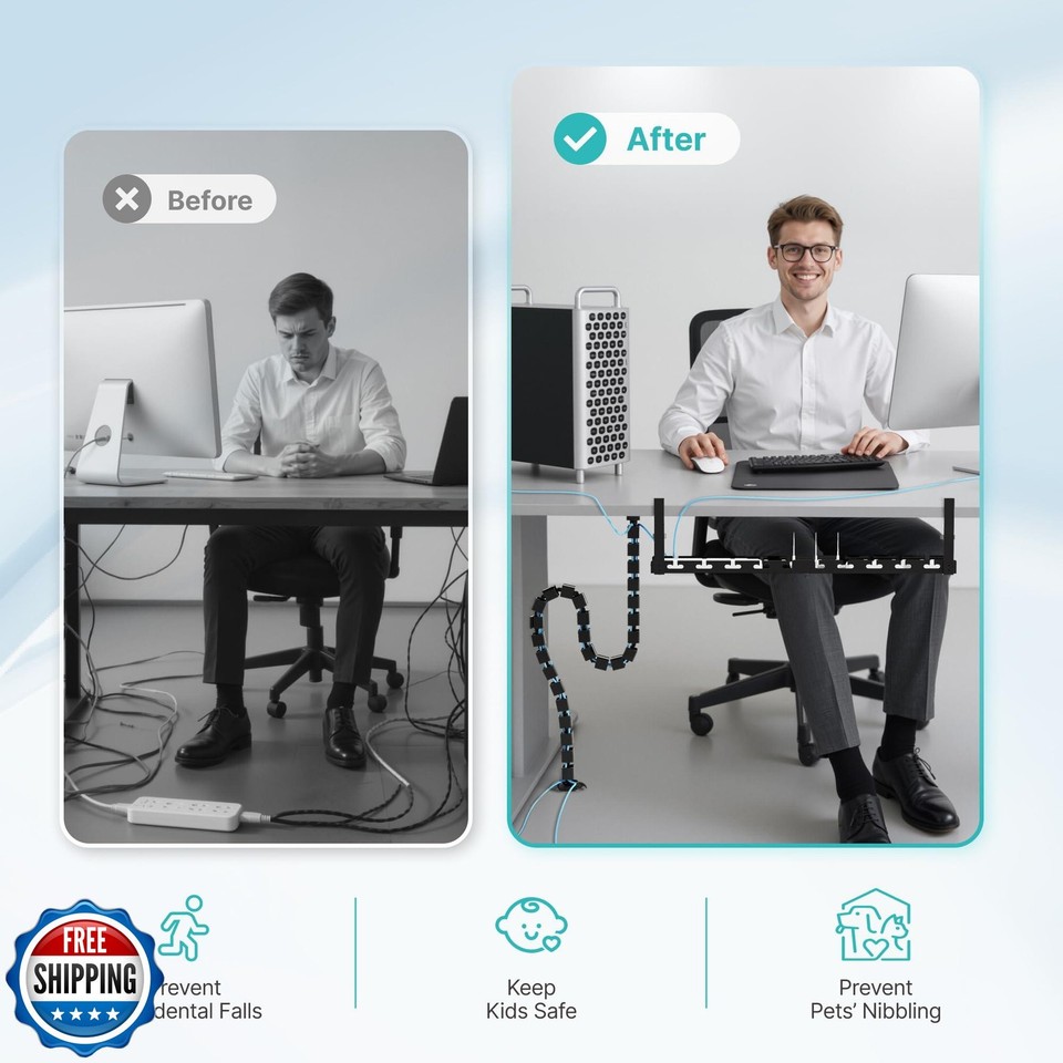 PEGZONE Under Desk Cable Management Spine – Flexible Cable Snake ...