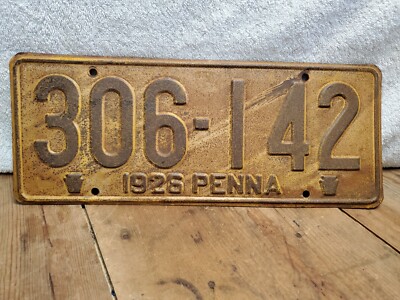 Antique 1926 PA License Plate Pennsylvania Tag 306-142 Penna Yellow | eBay