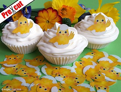 24 X PRE-CUT CUTE EASTER CHICK EDIBLE WAFER PAPER CUP CAKE TOPPERS ...