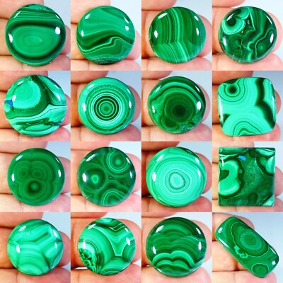 BULK LOT NATURAL TOP QUALITY GREEN MALACHITE ROUND OCTAGON CABOCHON ...