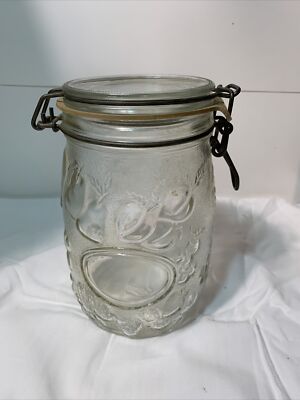 Vintage WHEATON Fine Glassware Storage Jar Embossed Fruit 1L Marked | eBay