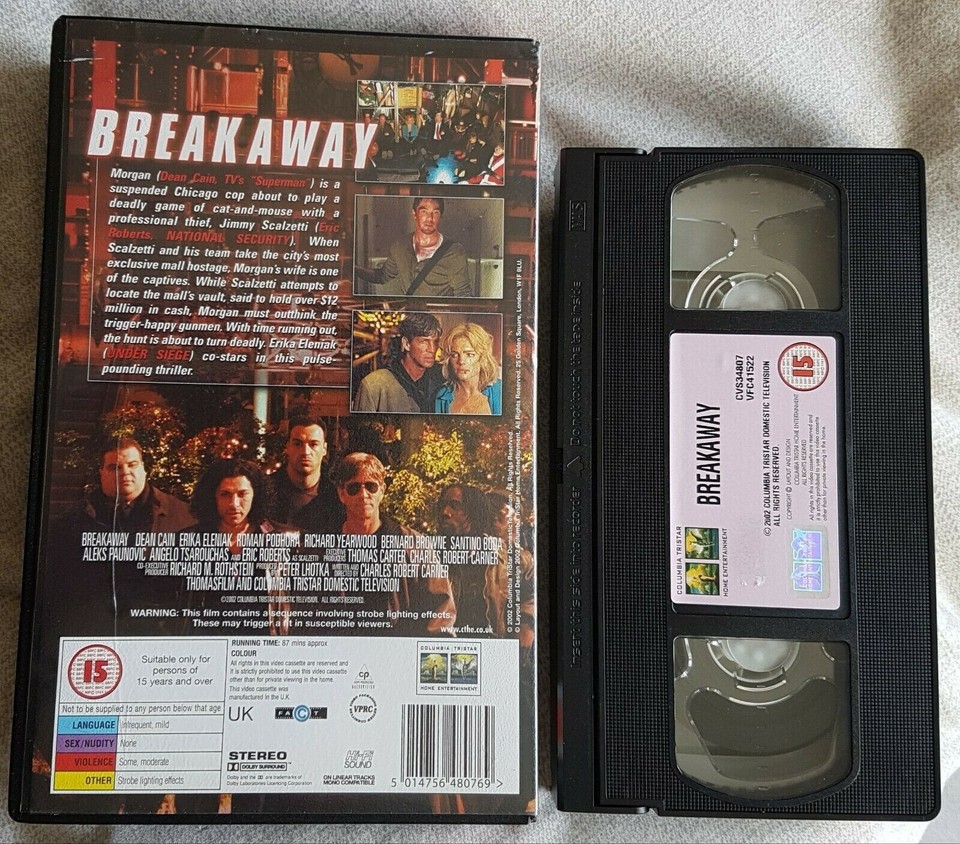 BREAKAWAY (VHS) BIG BOX - Dean Cain + Erika Eleniak + Eric Roberts ...