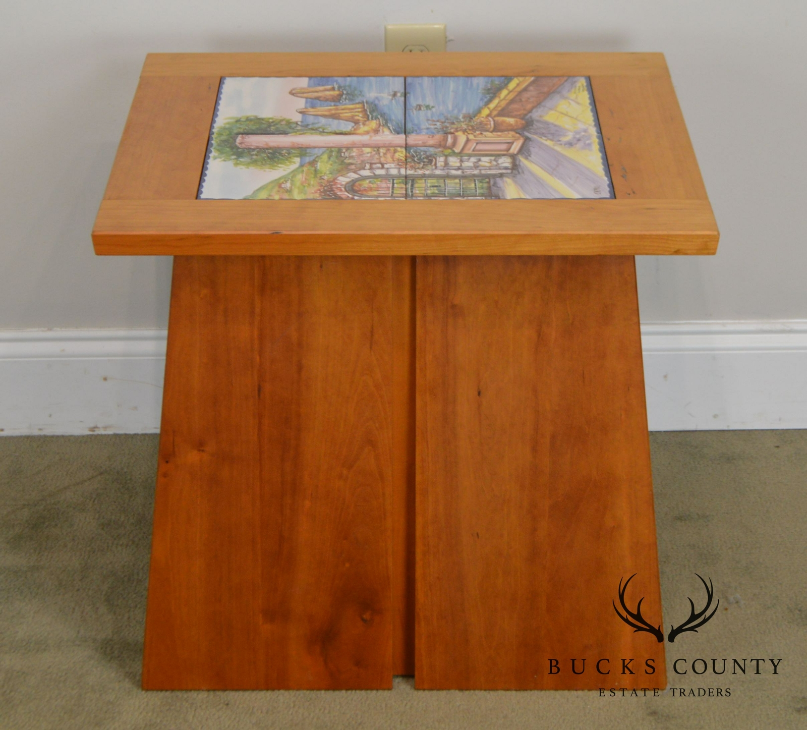 Studio Crafted Cherry Square Side Tables W/ Hand Painted Italian Capri ...