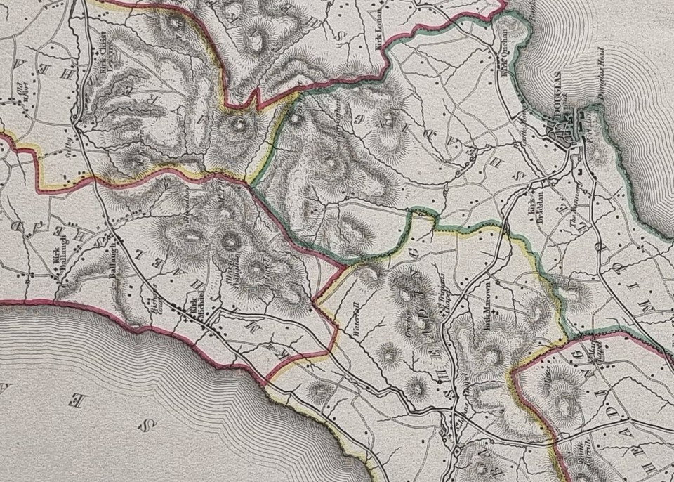 Mappa Con Colori A Mano Contea Dell'Isola Di Man Douglas Sheading ...