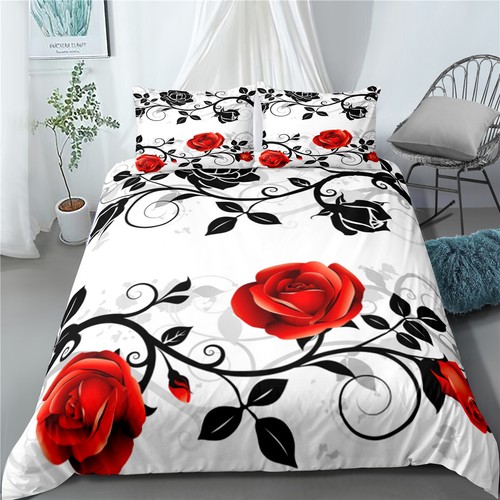 Rose Red Black Duvet Quilt Doona Cover Set Single Double Queen King ...