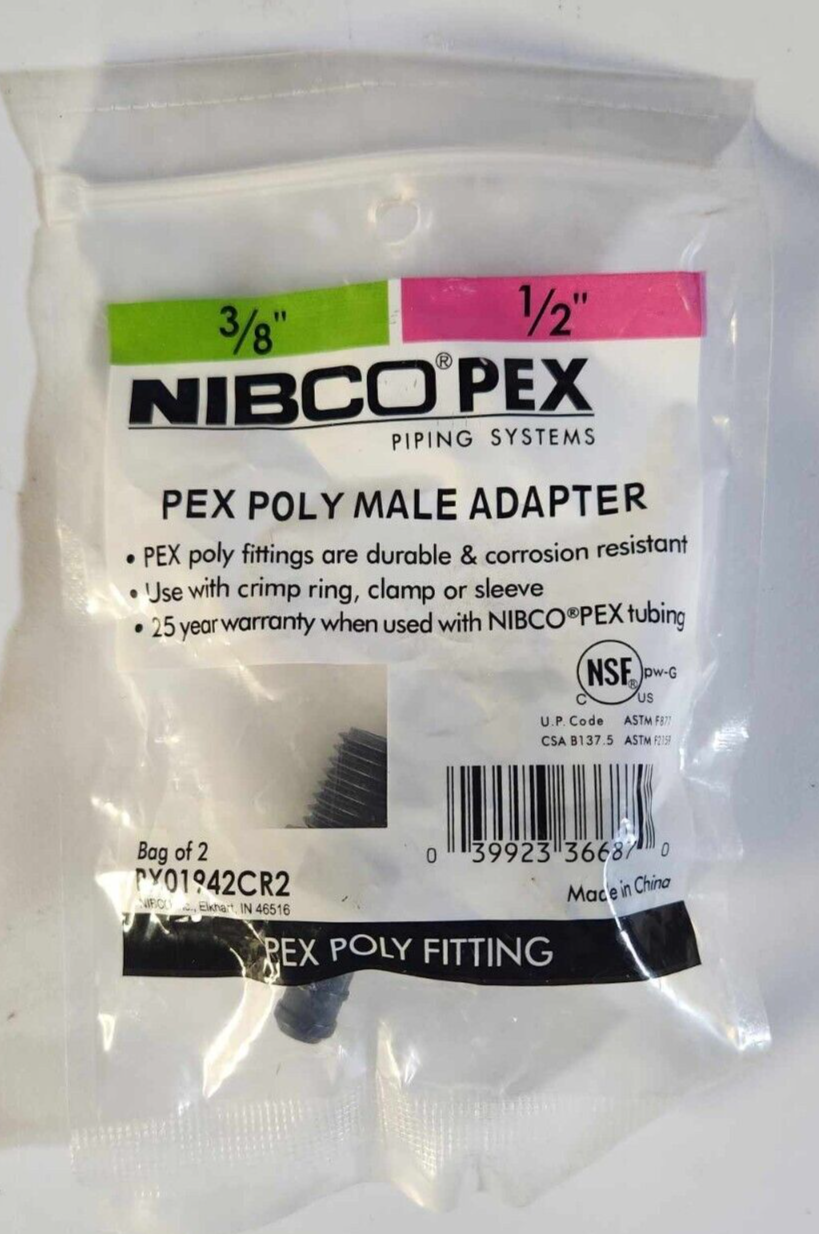 Nibco Pex Poly Male Adapter 3/8" 1/2" PX01942CR2 | eBay