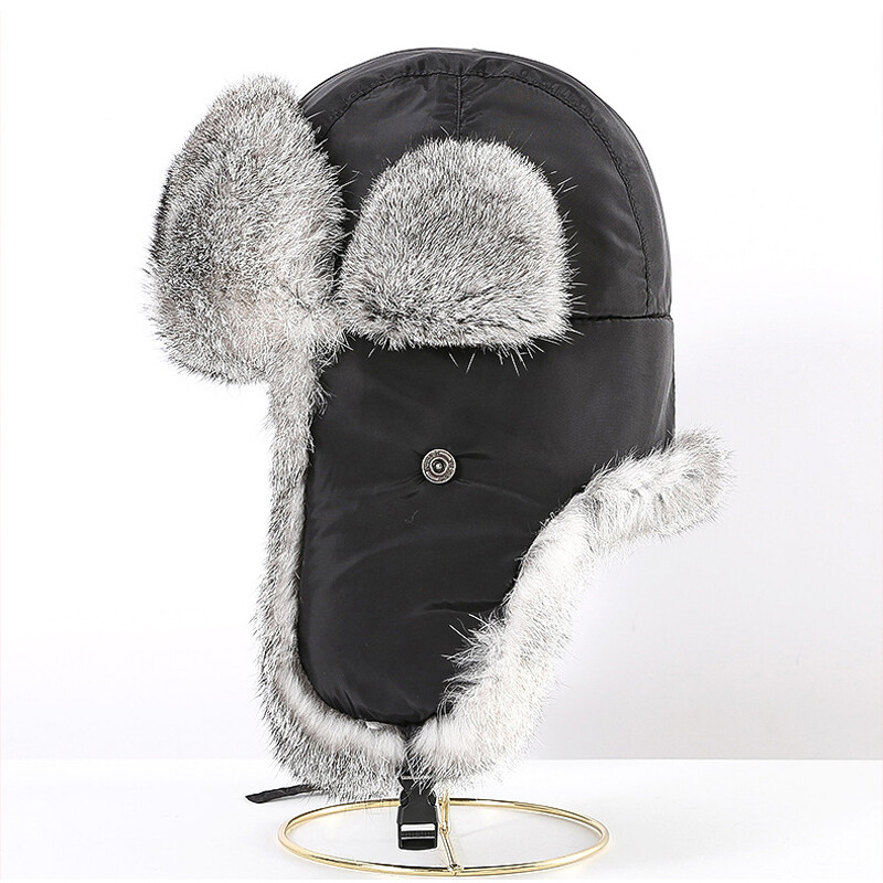 Unisex Winter Natural Rabbit Fur Hats Russian Earflaps Trapper Cap Warm ...