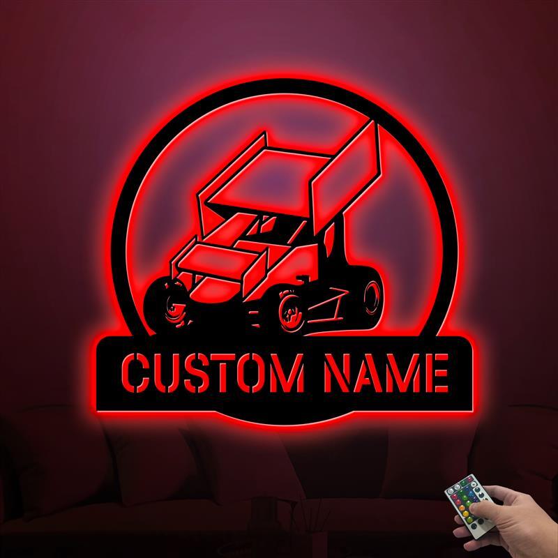 Personalized Sprint Car Metal Sign With LED Lights, Custom Sprint Car ...