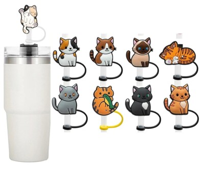 8Pcs Cute Cats Straw Cover Cap for Stanley 30/40Oz Tumbler Silicone ...