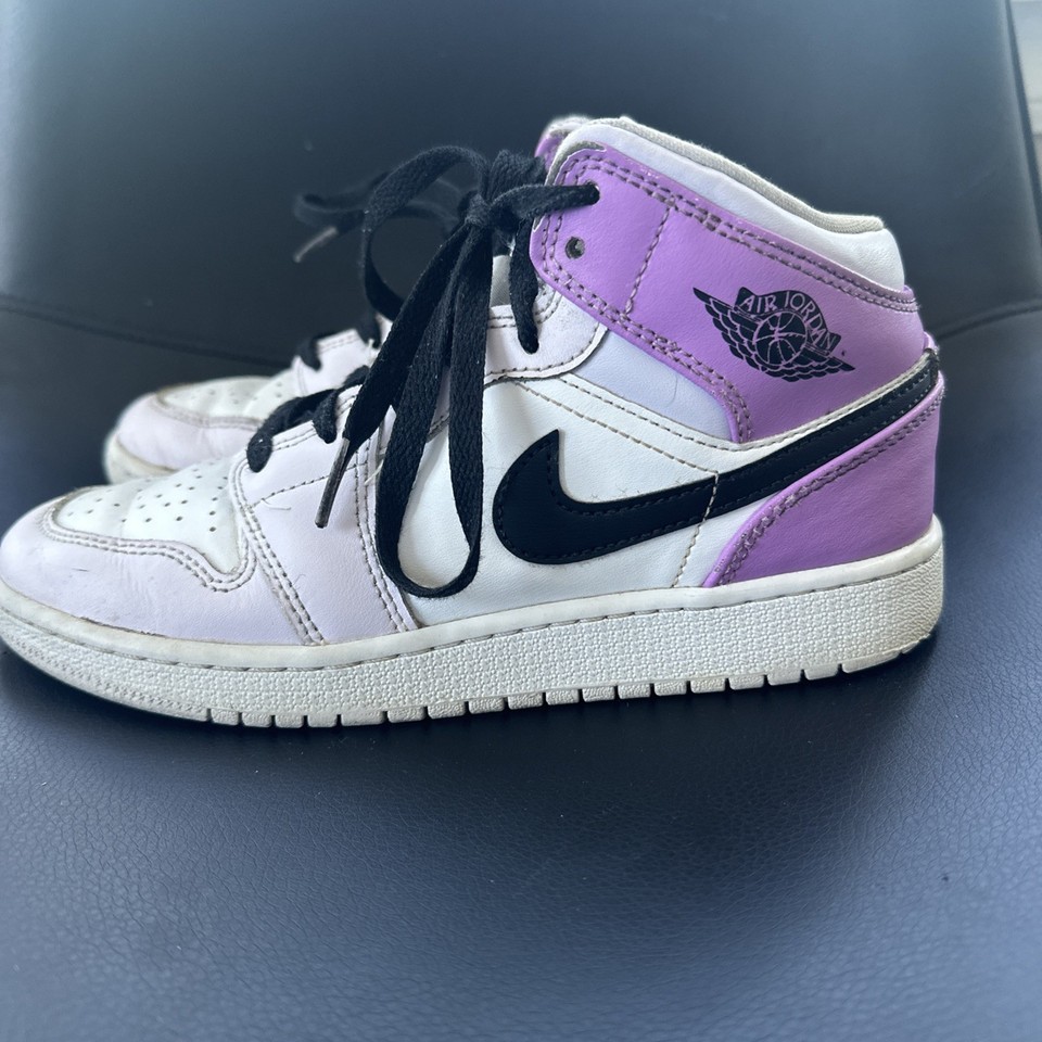 Nike Air Jordan 1 Mid Girls Size US 4Y White Purple Pink Athletic Shoes ...