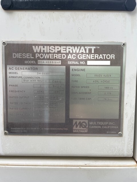 Multiquip MQ 45 KVA Whisperwatt Super Silent Mobile Generator (2016) | eBay