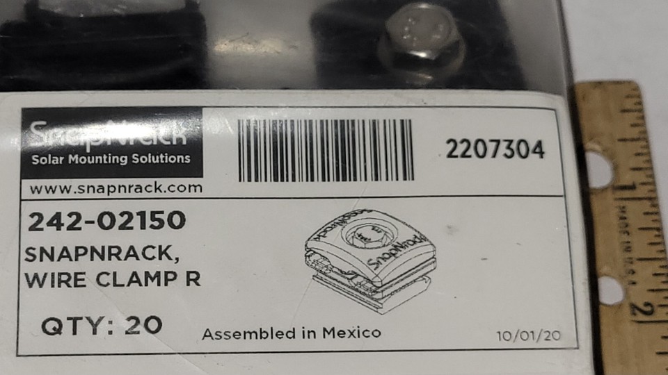 20, SnapNrack Solar Wire Clamp R Universal Wire Clamp Model 242-02150 ...