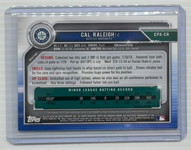 2019 Bowman Chrome Cal Raleigh 1st Prospect Auto Autograph #CPA-CR ...
