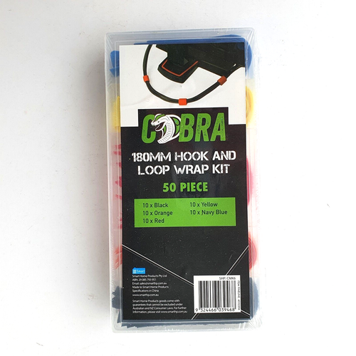 Cobra 180 mm Hook and Loop Computer Cable Wrap Kit 50 Piece 5 Different ...