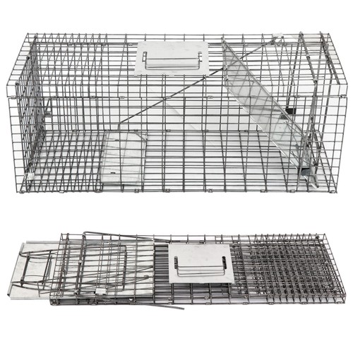 32" Live Large Animal Trap Humane Raccoon Cage Spring Loaded Folding w ...