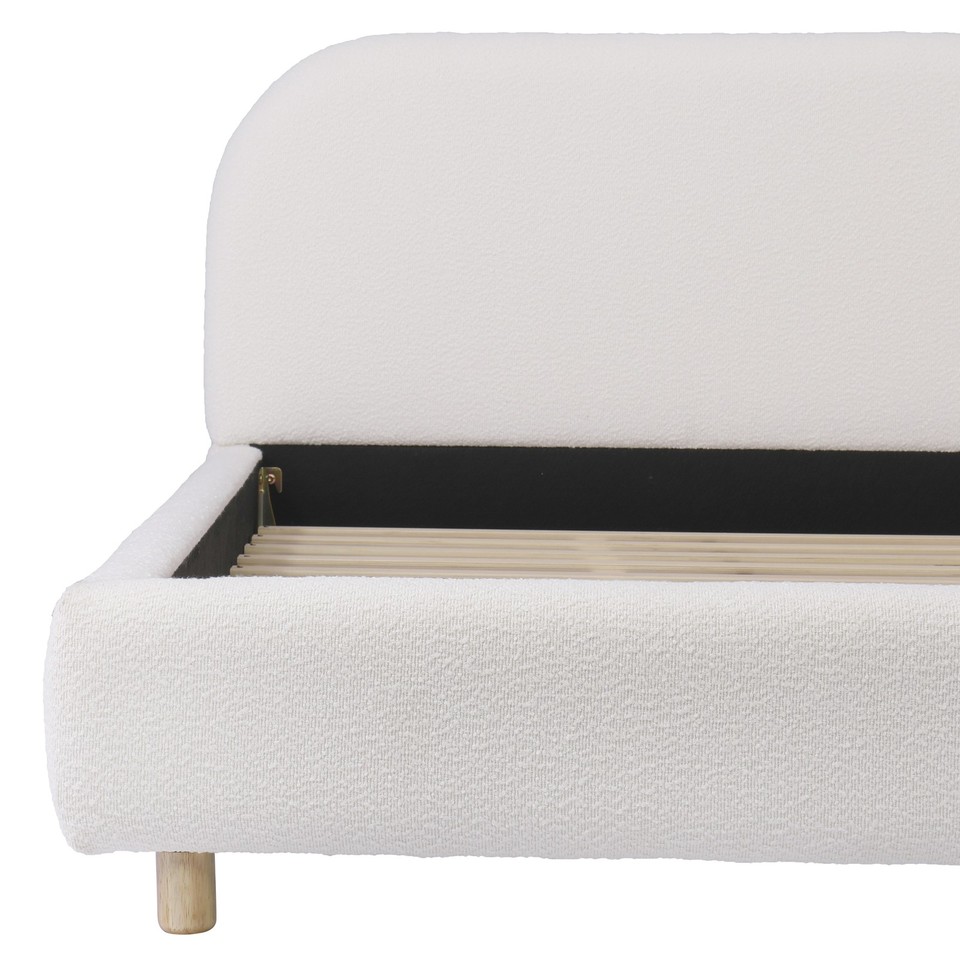 King Size Upholstered Bed With Boucle Fabric,Curved-Shape Design Thick ...