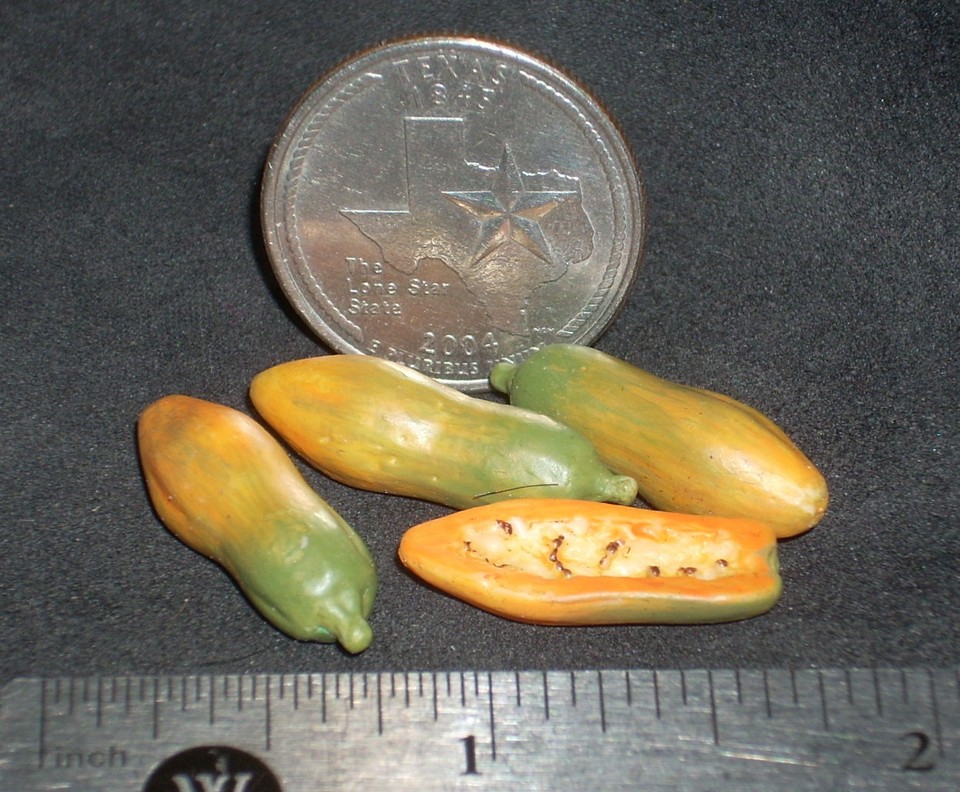 Dollhouse Miniature Papaya Fruit 3 Whole & 1 Sliced 1:12 Market Store ...