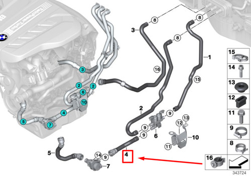 Original BMW E70 E70n E71 X5 Coolant Hose Water Pump Valve 64216945268 ...