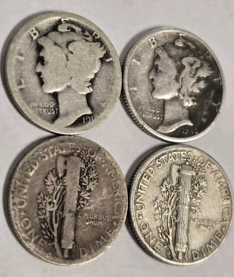 140CD2104 LOT OF 4 MERCURY DIMES 1918-1945 DENVER 10c COINS AG-VG 81 ...