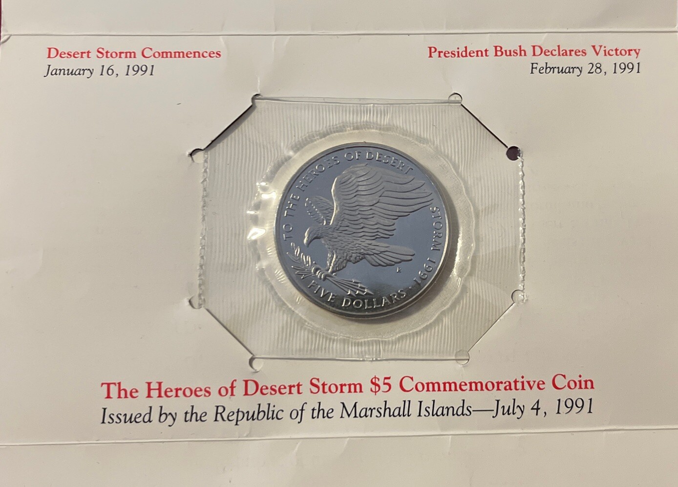 Heroes of Desert Storm 1991 $5 Commemorative Coin in Informational ...