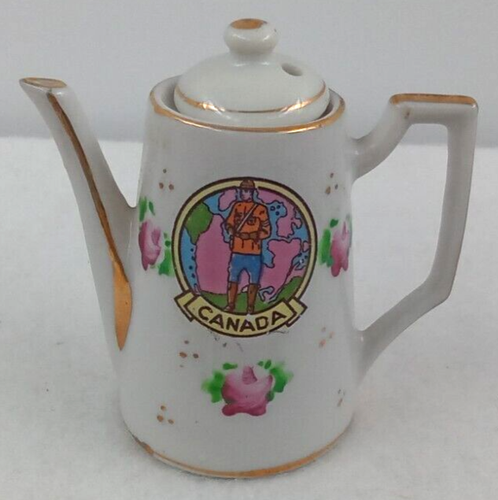 Royal Mounted Canadian Police Teapot Souvenir Lid Handle Floral White ...