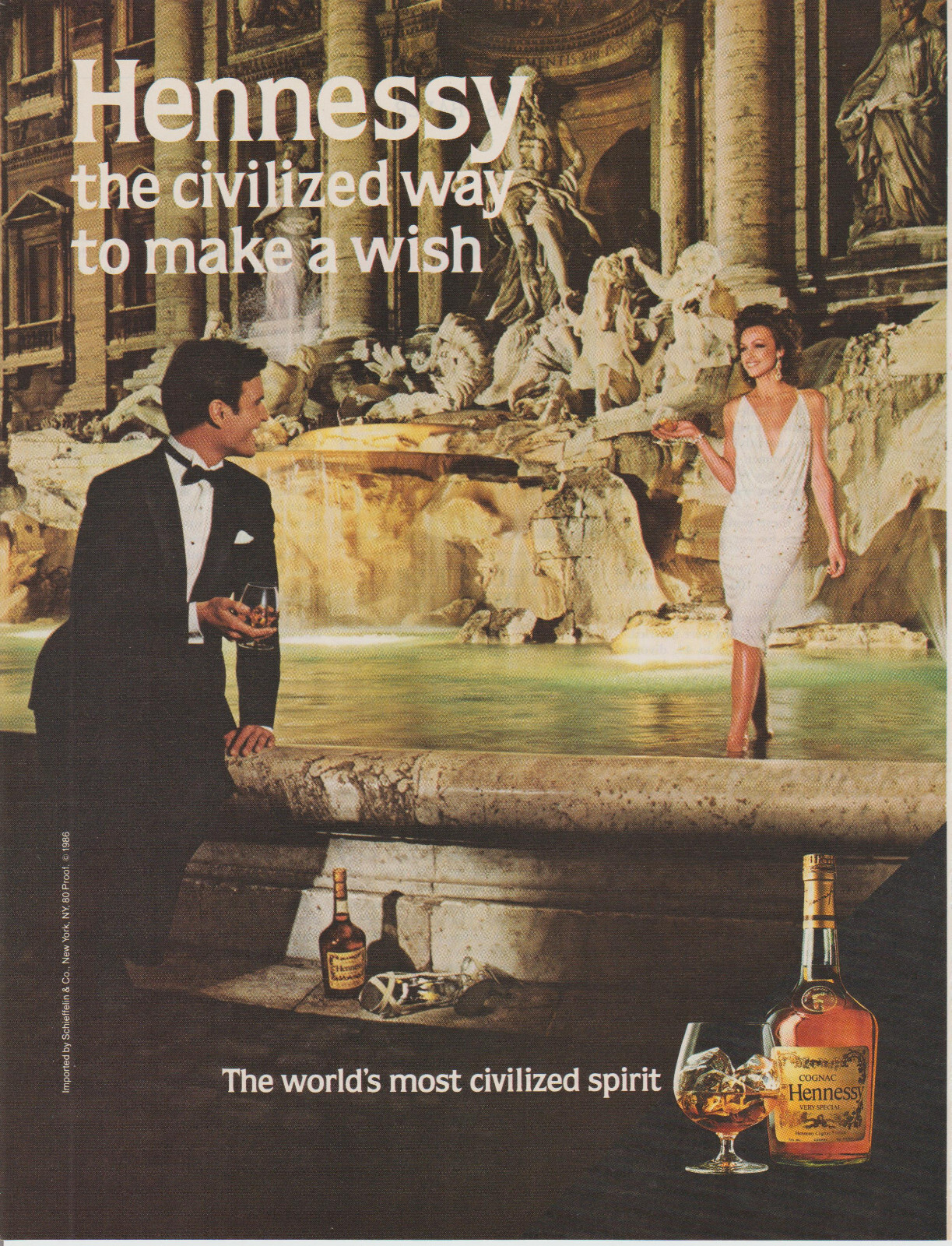 1986 Hennessy Cognac - Date Couple Woman "Make A Wish" Fountain - Print ...