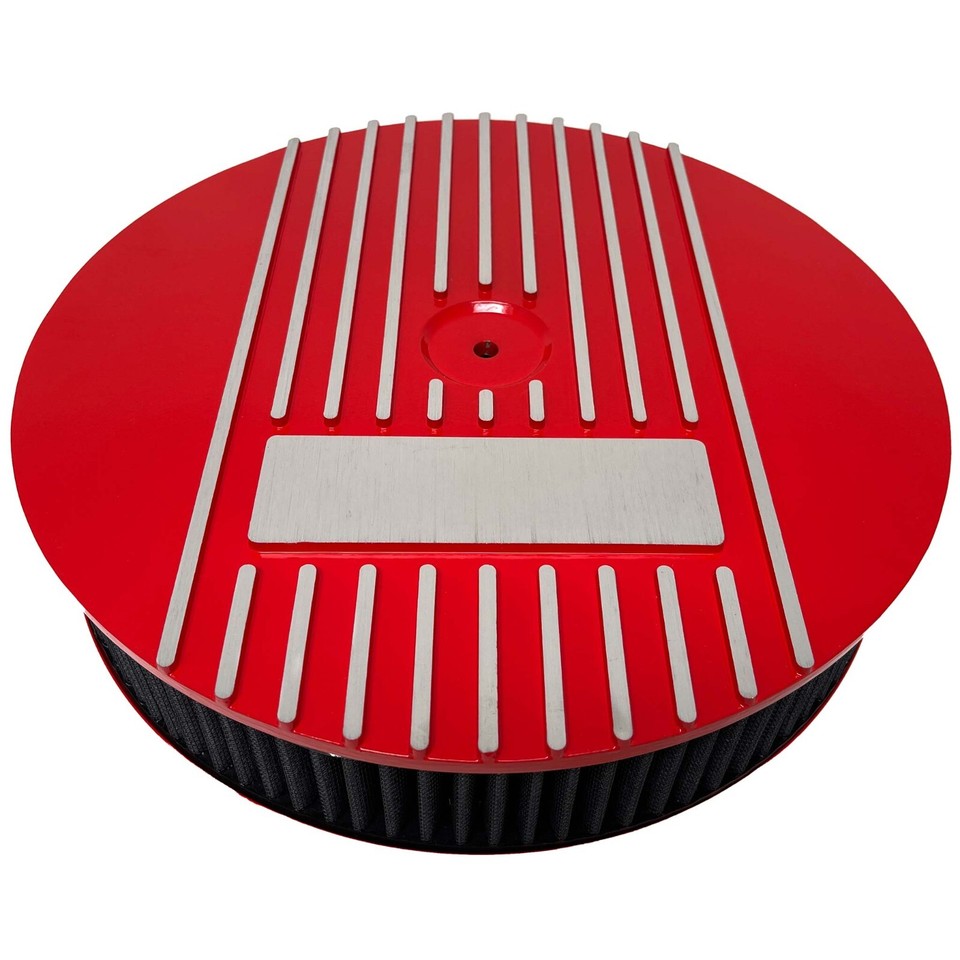 14" Round RED Air Cleaner Lid Kit - Raised Fins - Custom Engravable ...
