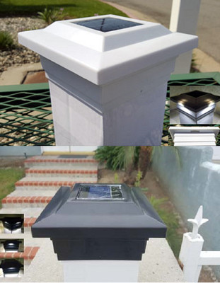 10-pk Solar Black Or White Cap Light With 4 SMD LED For 5"x5" PVC/Vinyl ...