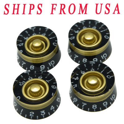 KAISH 4x LP Custom Control Knobs Speed Dial Knobs Black w/ Gold fits ...