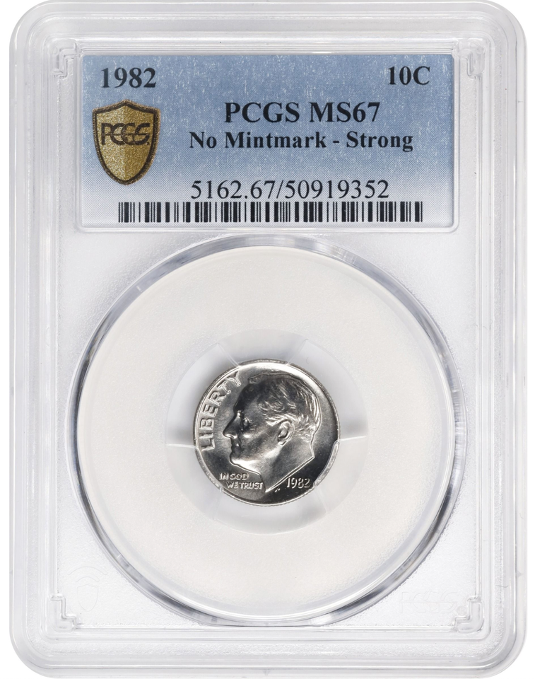 1982 No-P PCGS MS67 🔴 Strong Rims No Mintmark 10c REGISTRY Roosevelt ...