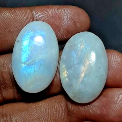 100%NATURAL BLUE RAINBOW MOONSTONE OVAL SHAPE CABOCHON LOOSE GEMSTONE ...
