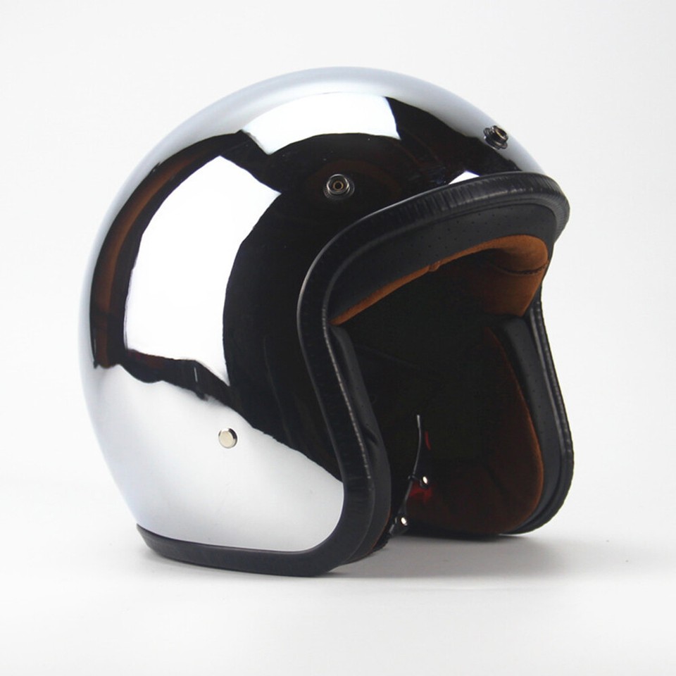 DOT Chrome Silver Motorcycle Helmet Open Face 3/4 with Goggles Scooter ...
