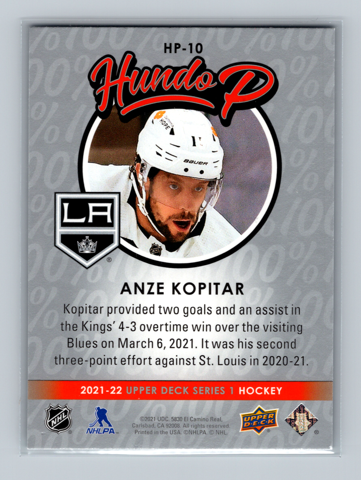 2021-22 Upper Deck Series 1 Hundo P Anze Kopitar #HP-10 Kings | eBay