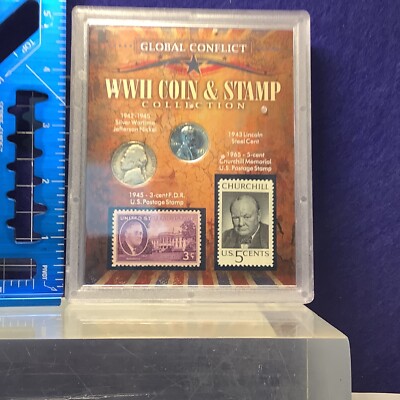 WWII Coin & Stamp Collection Global Conflict Silver 1945 Nickel 1943 ...