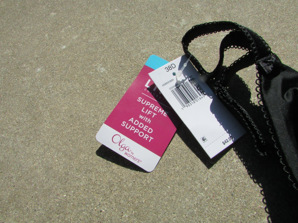 Olga Warner's Luxury Lift Underwire Lined Black Bra Size 38D Side Lace ...