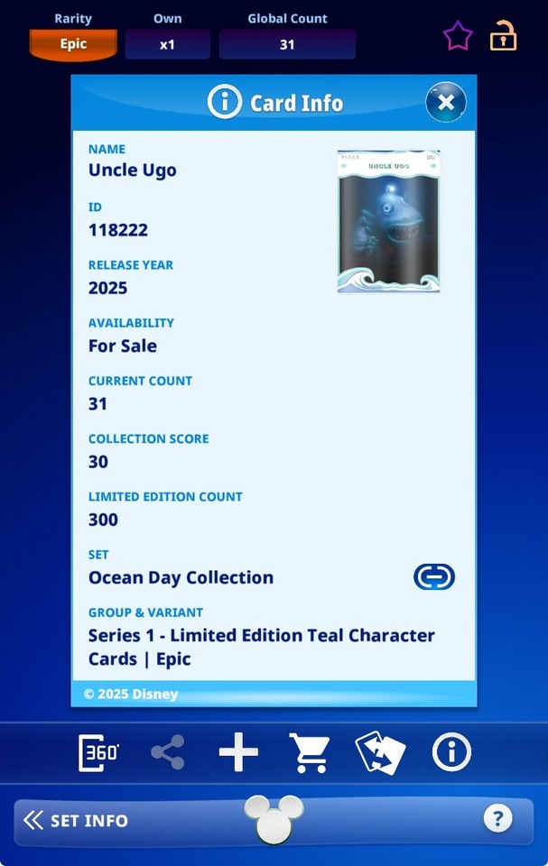 Topps Disney Collect 2025 Ocean Day LE Teal - Uncle Ugo 300cc | eBay