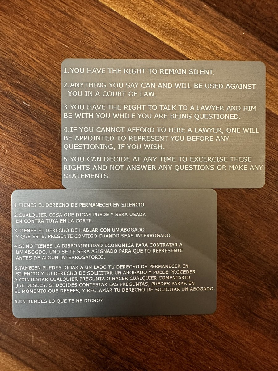 Sfst Card Law Enforcement Velinpun 6 PCS Metal Miranda Warning ...