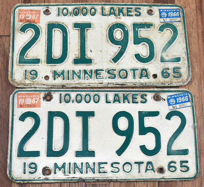 Pair of Vintage 1965 Minnesota 10000 Lakes License Plates Tags 2DI 952 ...