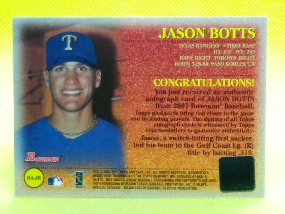 Jason Botts 2001 Bowman AUTOGRAPH #BA-JB | eBay