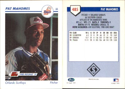 Pat Mahomes 1991 Line Drive AA #485 Orlando Sun Rays FREE SHIP ...