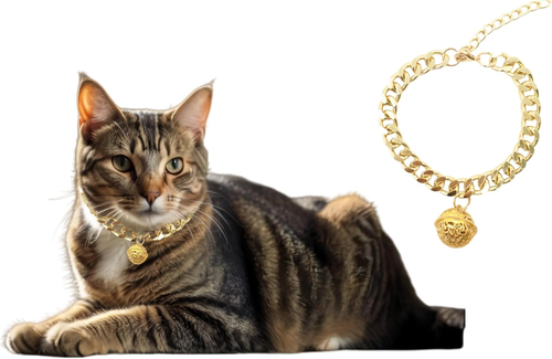 Gold Cat Chain Collar with Bell – Lightweight Metal Necklace for Long ...