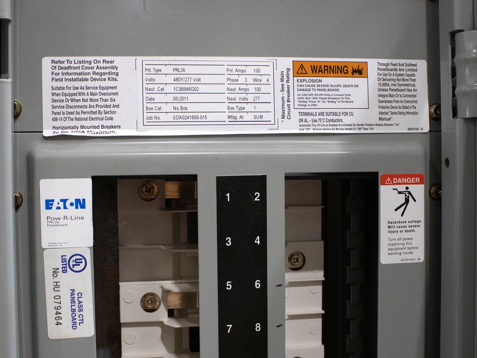 Eaton 100A Main Lug Breaker Panel PRL2A 480Y/277V 3PH 4-Wire Pow-R-Line ...