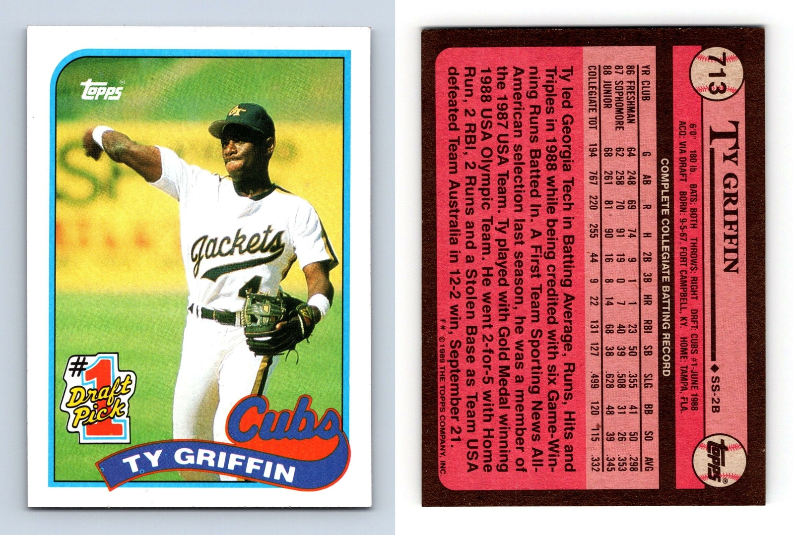Ty Griffin - Cubs #713 Topps 1989 Baseball RC Trading Card | eBay