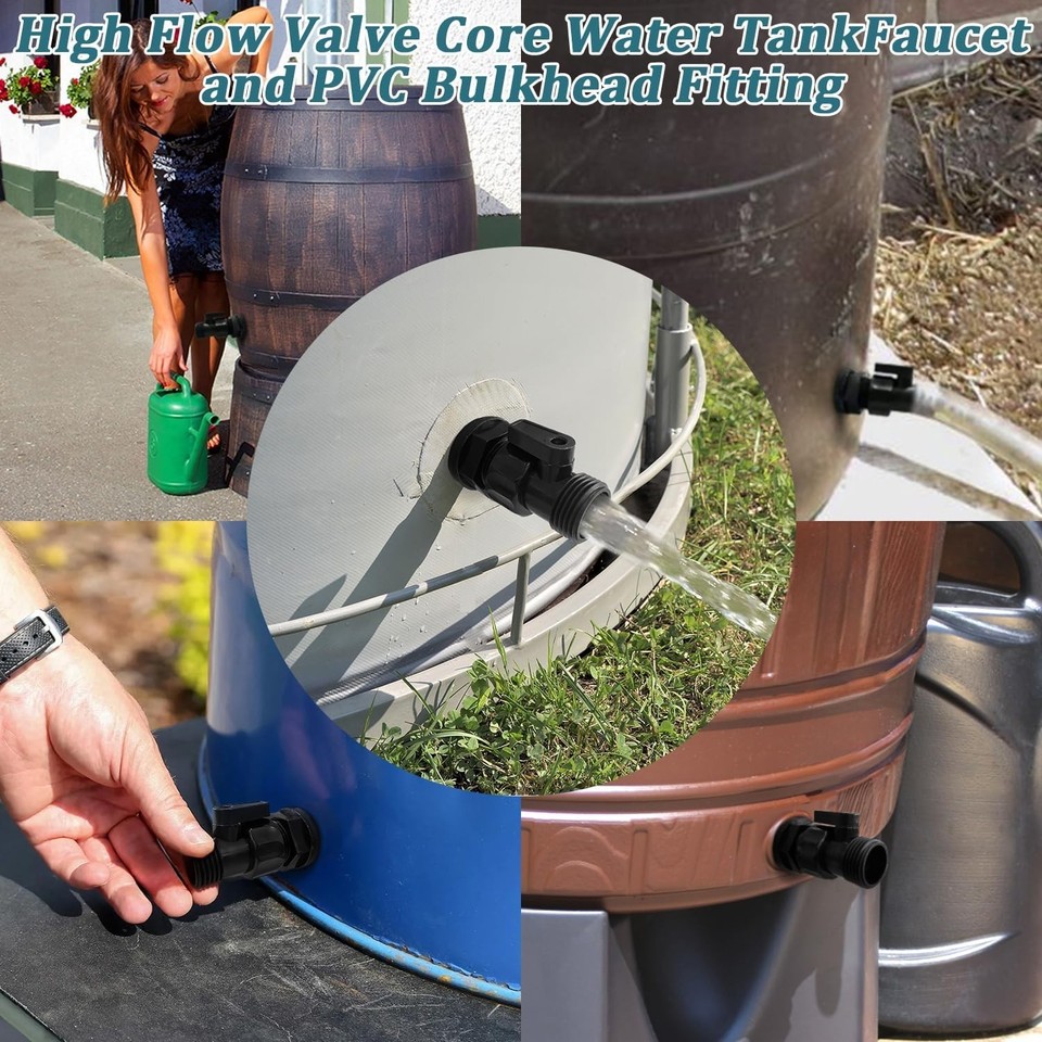 4 Pack Rain Barrel Spigot kit Plastic Garden Hose Water Tanks Tubs ...