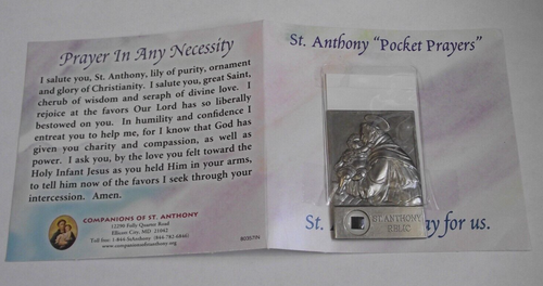 Vtg St Saint Anthony relic plaque pocket prayer shrine medal on card ...