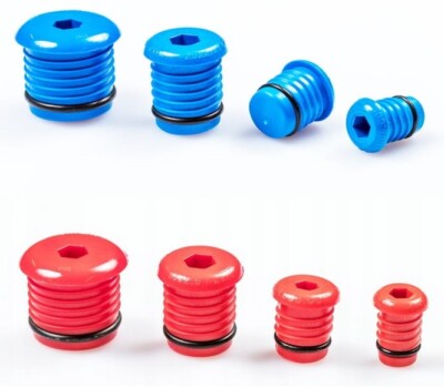 Bouchons de construction bleu/rouge bouchons d'empreinte filetage ...