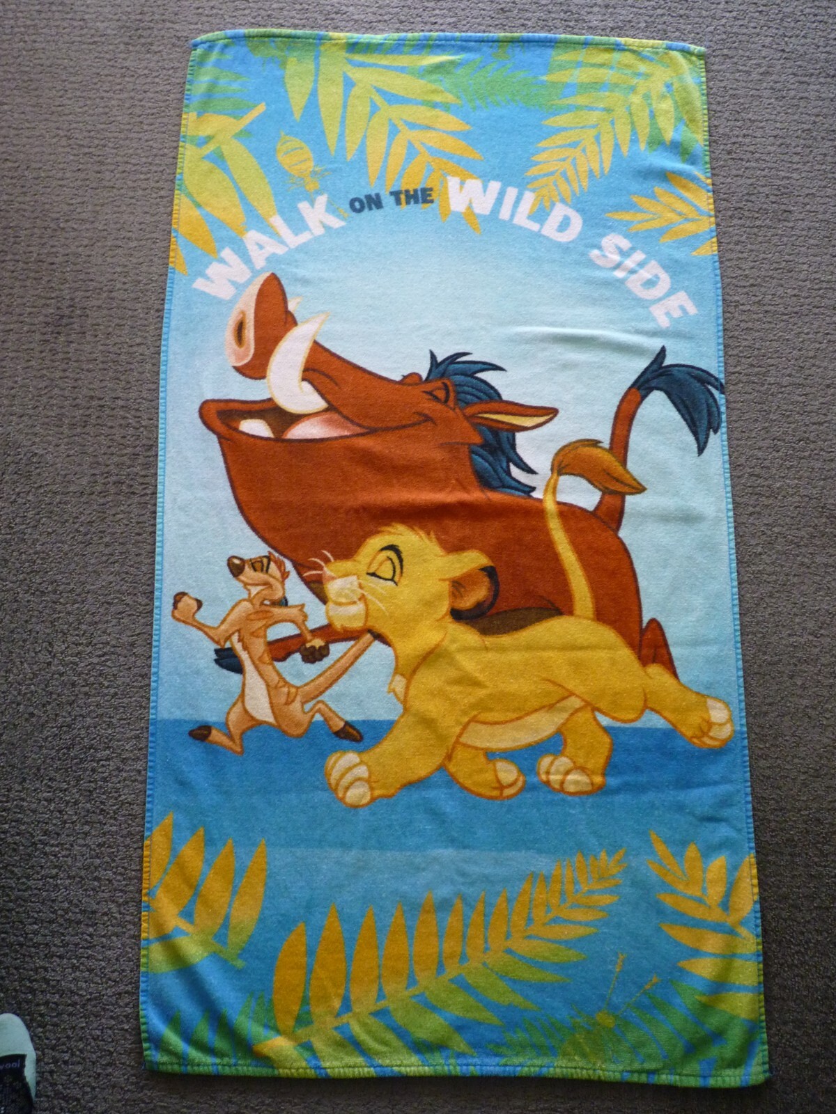 Vtg Disney Lion King Beach Pool Towel WALK ON THE WILD SIDE 50x27 Simba ...