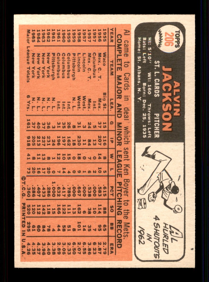 1966 Topps - #206 Alvin Jackson - Series 3 | eBay