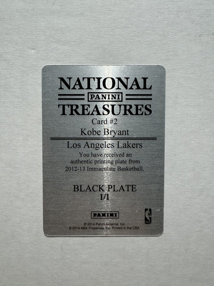 Kobe Bryant 2012-13 Panini Immaculate National Treasures Printing Plate ...